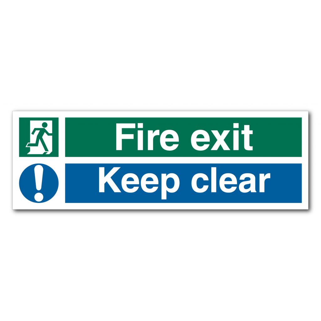Fire Exit Keep Clear Sign - With Text & Symbols | Puffin Plastics
